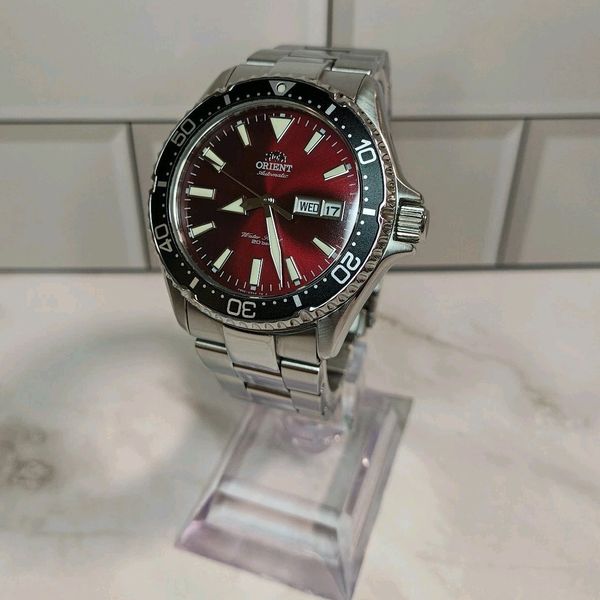 Orient Kamasu Red Sunray Dial Watch Upgraded Bracelet | WatchCharts ...
