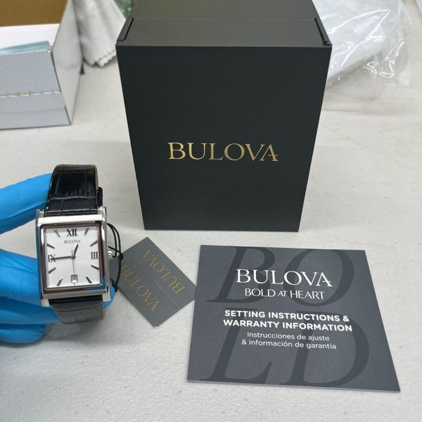 Bulova Mens Stainless Steel Black Leather Strap Quartz Watch 96B107 - NEW | WatchCharts Marketplace