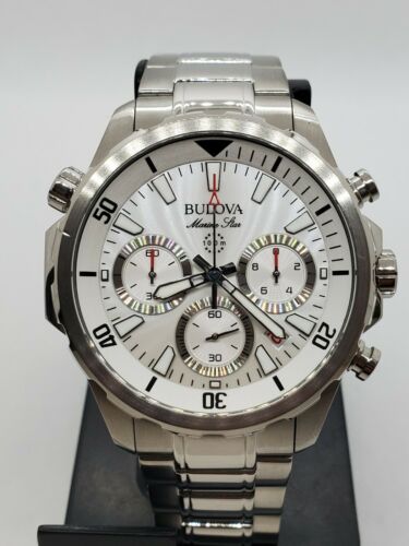 BULOVA 96B255 MARINE STAR WHITE FACE FACE 45MM MEN'S WATCH SILVER TONE ...