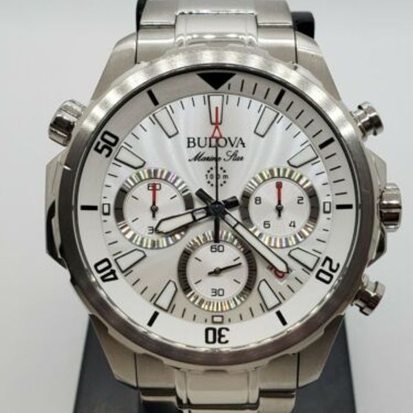 BULOVA 96B255 MARINE STAR WHITE FACE FACE 45MM MEN'S WATCH SILVER TONE ...