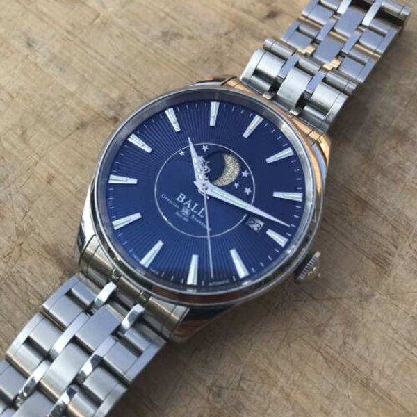 BALL Trainmaster Moon Phase Blue Dial Automatic Watch | WatchCharts