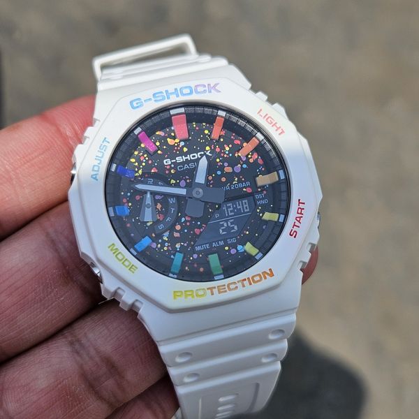 Custom Casio G-Shock GA-2100 Rainbow Dial White Mod|Limited Edition ...