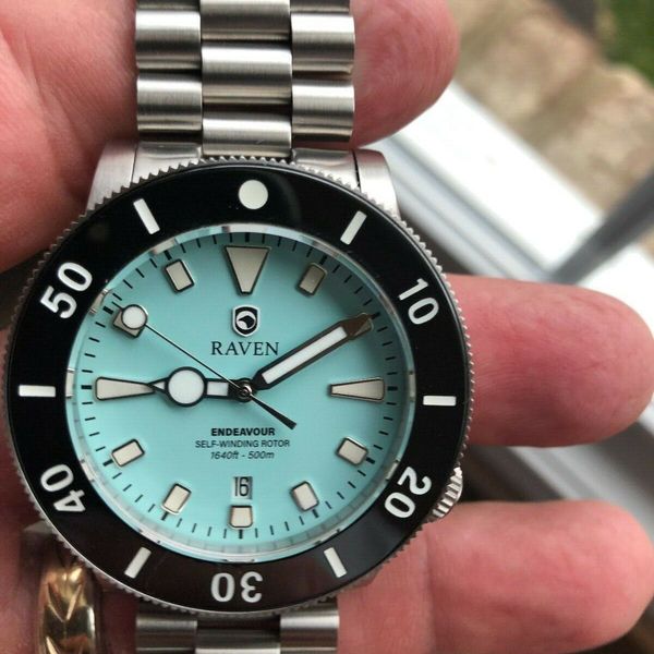 Raven Endeavor 500m Diver 44mm Teal Dial and Black Bezel Swiss Auto ...