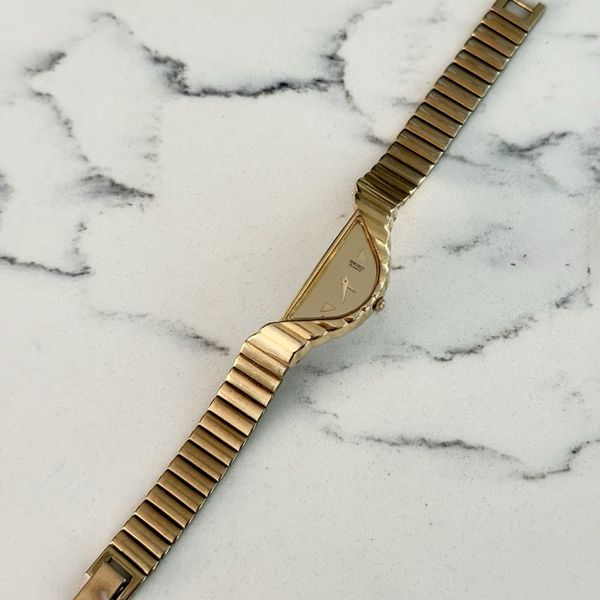 Seiko Half Moon Watch Vintage Gold Tone, Asymmetrical Design | WatchCharts Marketplace