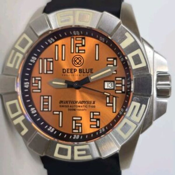 Deep Blue Men's Bluetech Abyss II Swiss Automatic Watch T 100 Orange ...