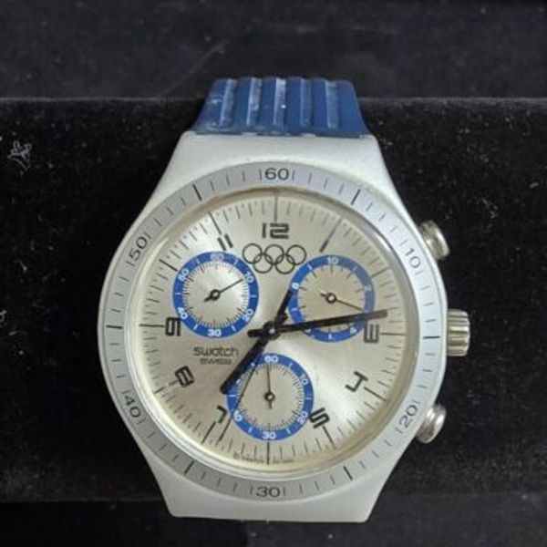 Vtg Swatch Irony Chronograph Watch Men 2004 Athen Olympics New Battery ...