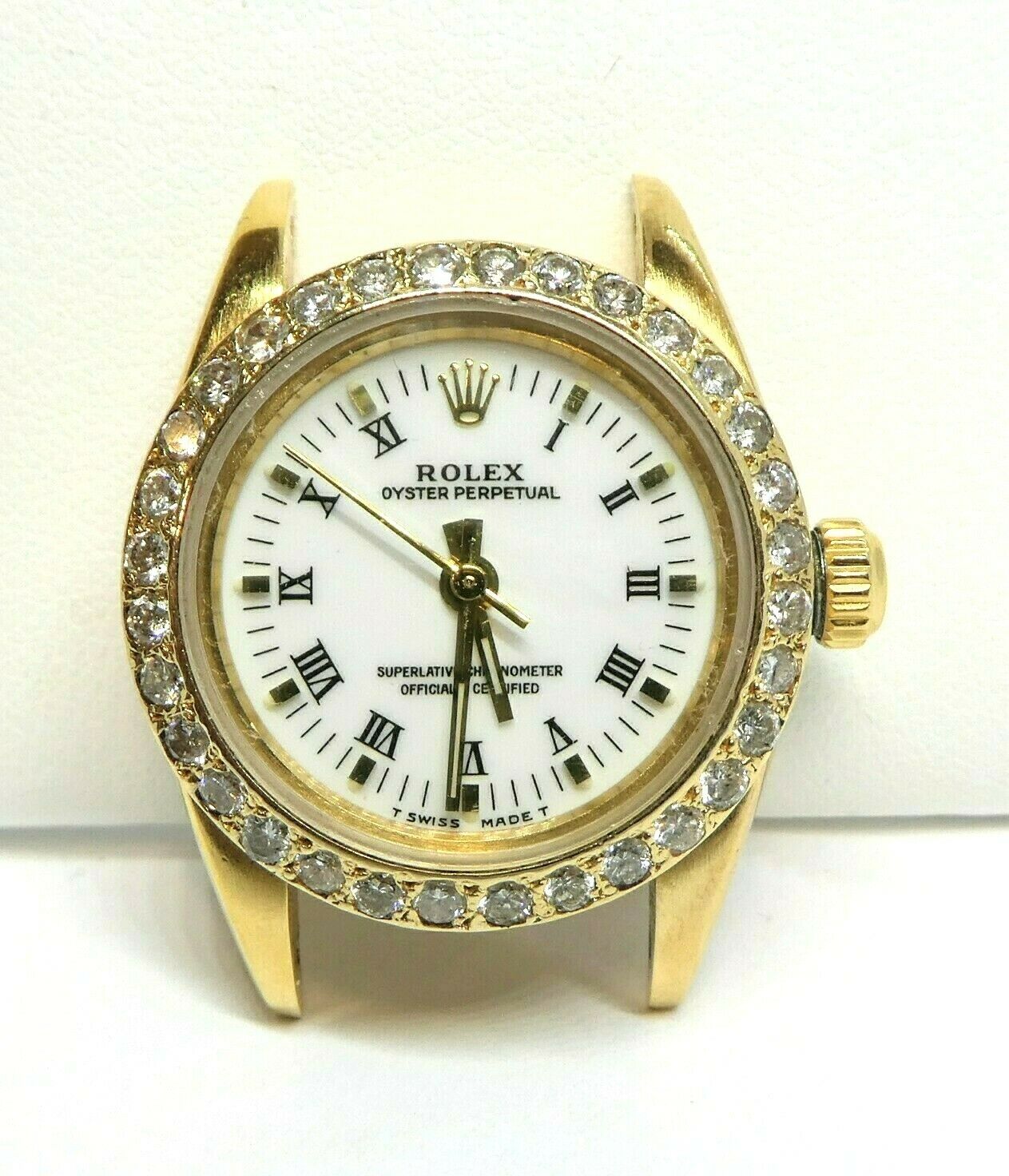 Rolex Oyster Perpetual Diamond Bezel 18K Yellow Gold Ladies Watch Head ...