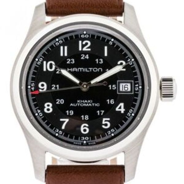 Hamilton H70455533 Automatic Khaki Field Black Dial Leather Strap Watch ...