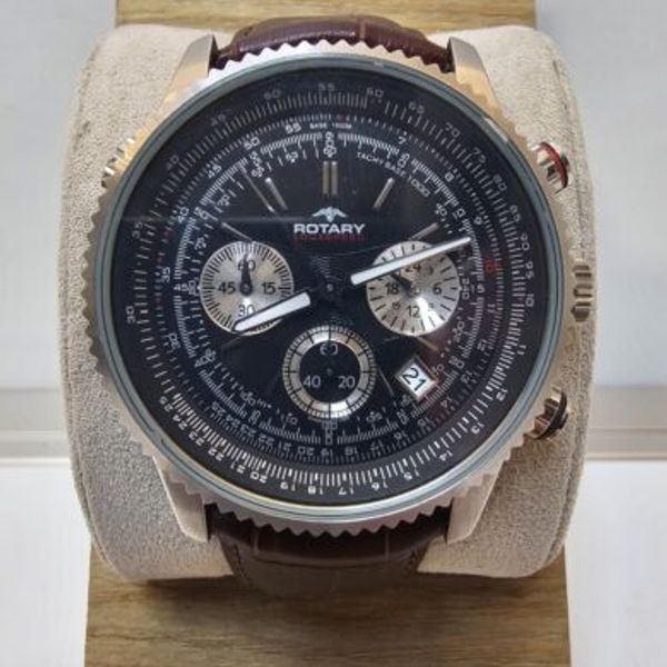Rotary Aquaspeed Men GS00175-04 Pilot Chronograph Genuine Leather Strap ...