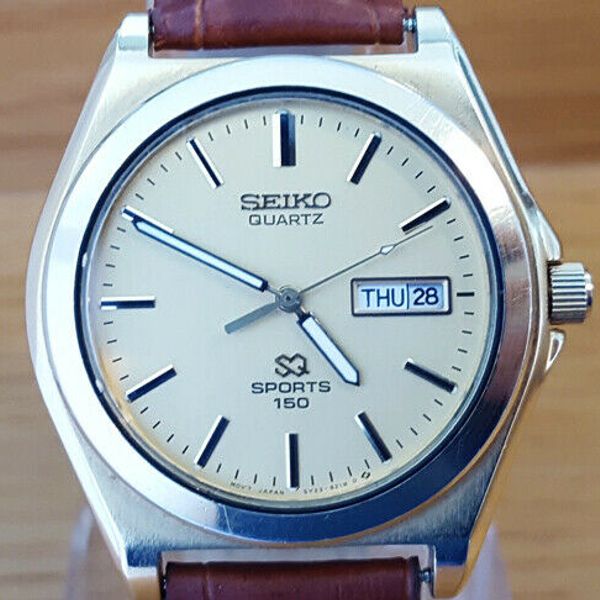 Men RARE Gold Vintage Retro 80s Seiko 5Y23-8179 SQ Silverwave 150 Day ...