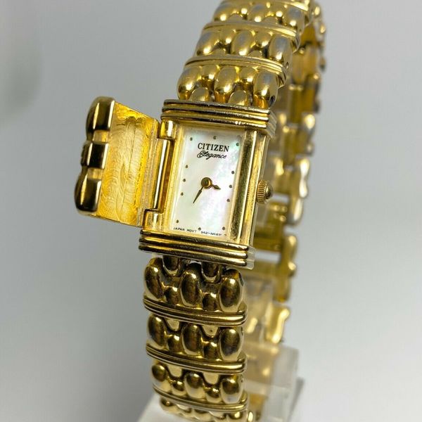 VINTAGE CITIZEN ELEGANCE 5421-S49054 MOP PEEK-A-BOO LADIES QUARTZ WATCH ...