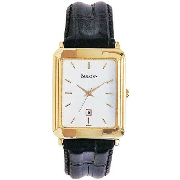 Bulova 97B40 Rectangle Gold Plate Black Tortoise Shell Leather Strap ...