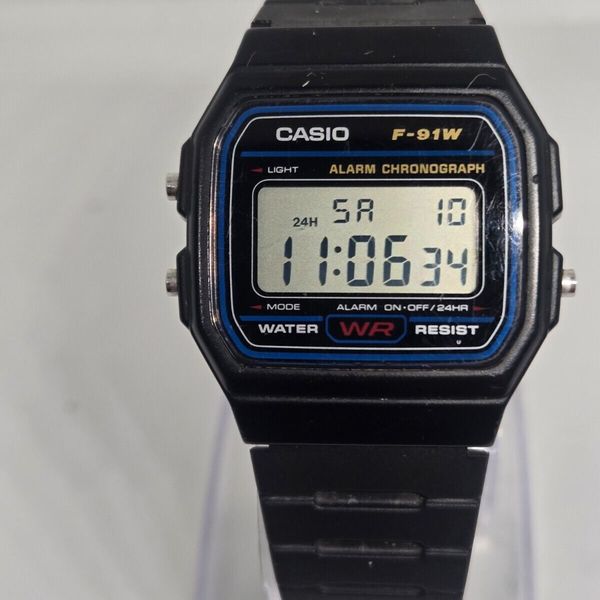 Casio F-91W Watch Men 32mm Black Alarm Digital Chronograph Light New ...