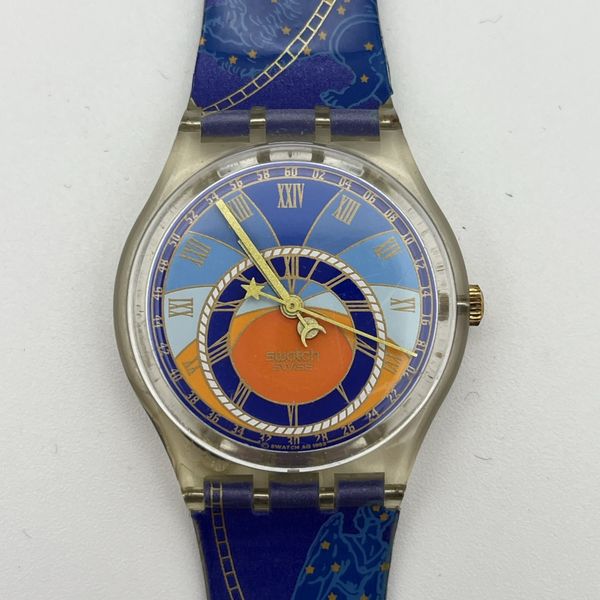 Swatch Watch 'AZIMUT' GK179, AG 1993 Stars Constellation VTG Blue Gold ...