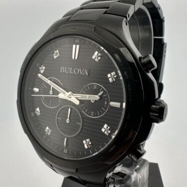 Bulova Men's Black Stainless Steel Diamond Chronograph Classic Watch ...