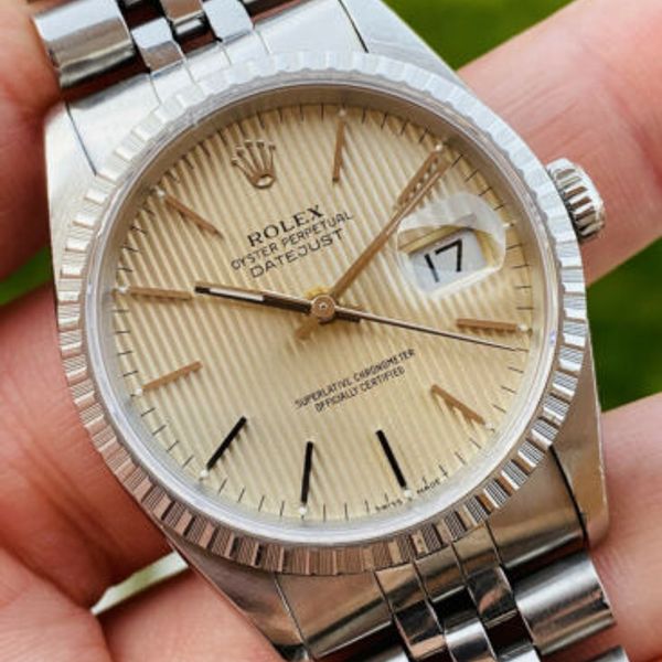 Rolex Datejust 36- Model 16220- Champagne Tapestry Dial- 1993 Box ...