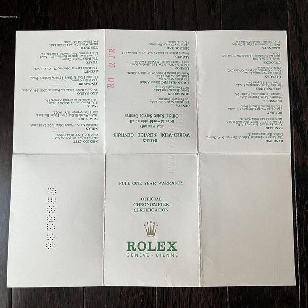 Rolex Certificate Paper Guarantee/Garantie | WatchCharts Marketplace
