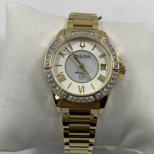 Bulova Marine Star Diamond Quartz Gold Tone Stainless Steel Ladies ...