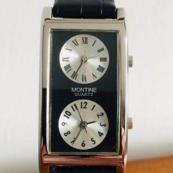 New Old Stock Montine Dual Time quartz watch leather strap Boxed ...