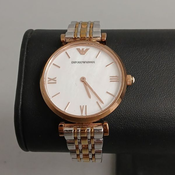 Emporio Armani AR1683 Woman's Quartz Watch Mother Of Pearl Two Tone ...