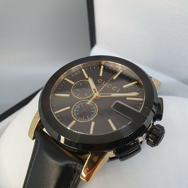 GUCCI Watch G-Chrono YA101203 Black Dial and Gold PVD Quartz + Box ...