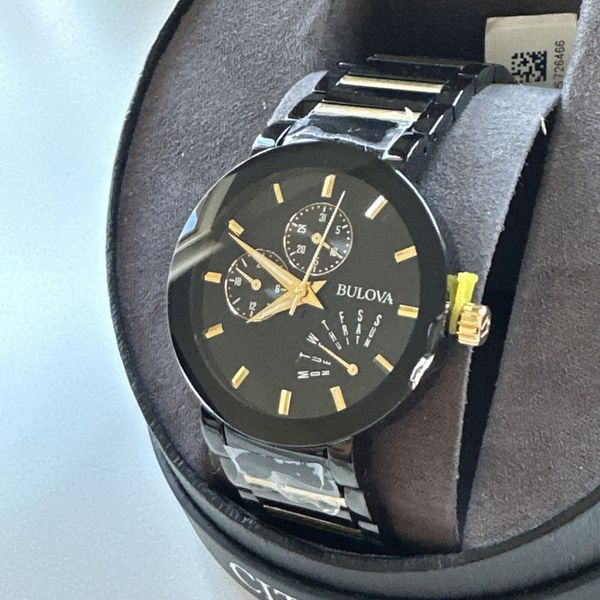 Bulova Men's Modern Quartz Day Date Black Watch 40 MM 98C124 *CHIPPED ...