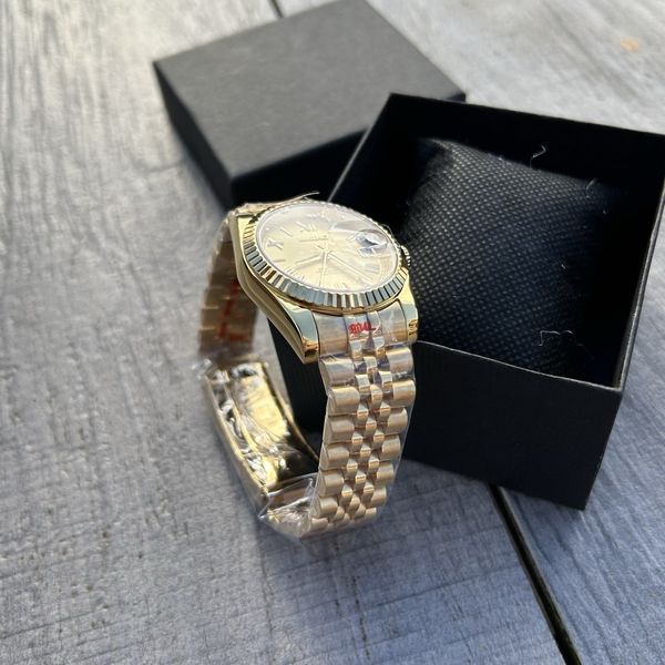 Seiko NH35 Datejust Mod 36mm Gold Roman Numeral Stainless Steel Watch ...
