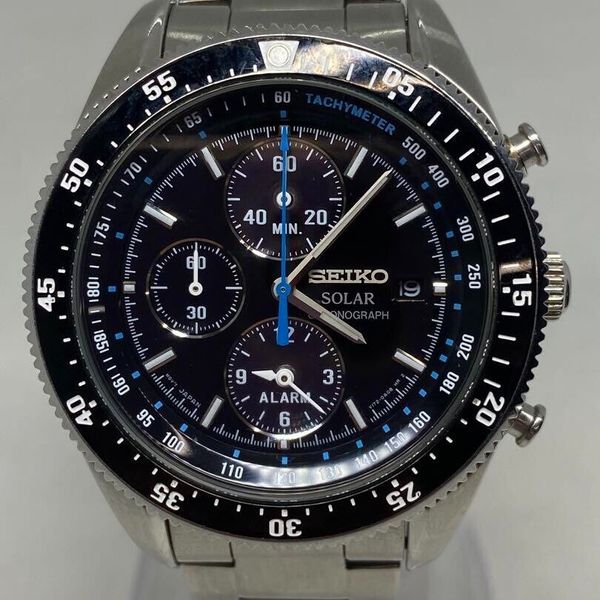 SEIKO SOLAR CHRONOGRAPH V172-0AD0 black men's analog quartz stainless ...