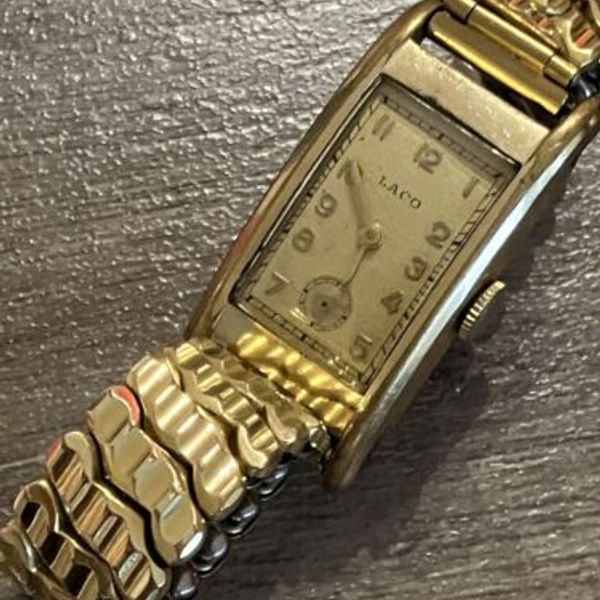 Laco Men's tank watch Gold Tone. Boden Edelstahl St/Steel Case SPARES ...