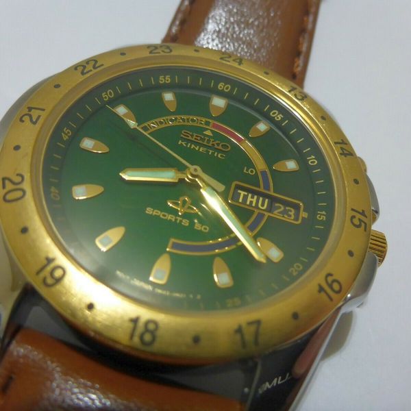 SEIKO KINETIC SKJ014 SPORTS 50 GREEN DIAL 5M43 EXCELLENT MEN’S WATCH ...