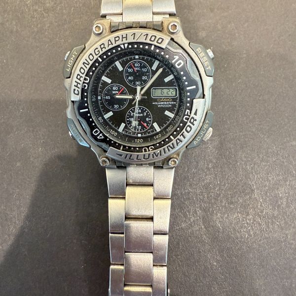 CASIO ILLUMINATOR CHRONOGRAPH MDA 100 WATCH VINTAGE 1325 S/STEEL ...