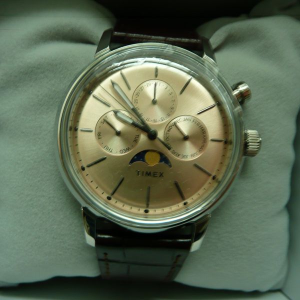 Timex Marlin Quartz Moon Phase Rose Gold Dial Men's Watch TW2W51100 NEW ...