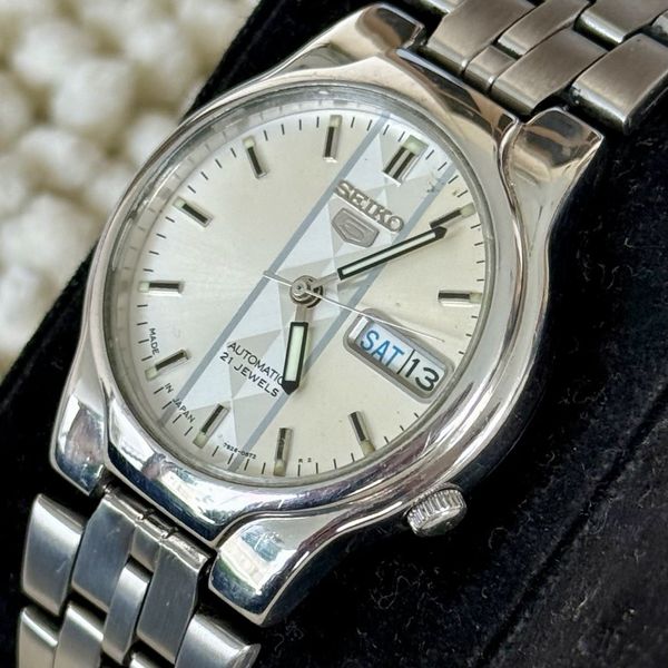Seiko 5 Automatic 21 Jewels Silver Pattern Dial Menâ s Vintage Japan ...