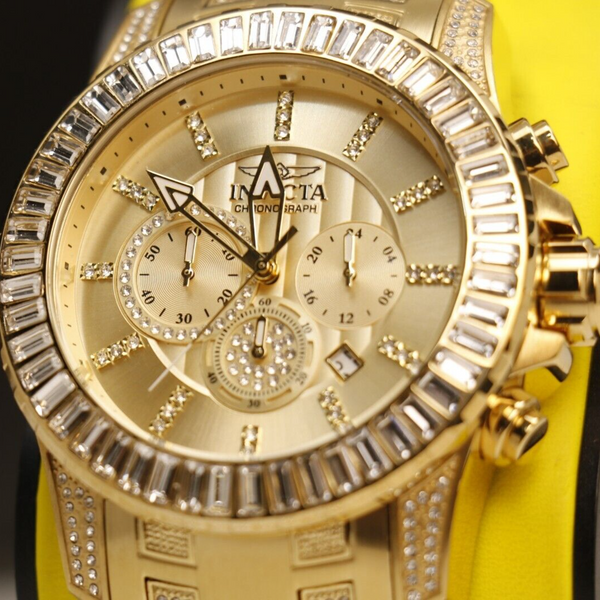 Invicta Pro Diver Men's Watch GMT Quartz 307 Crystals Gold tone Dial ...