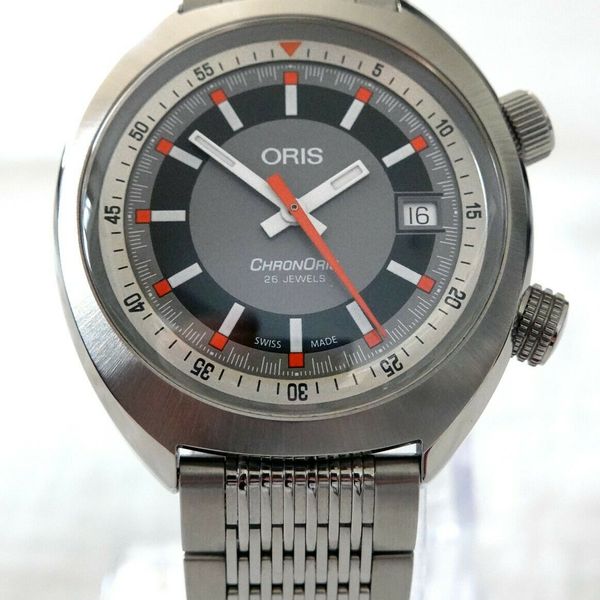 Oris Chronoris Automatic Swiss Watch Sapphire Grey/Orange Dial OEM ...