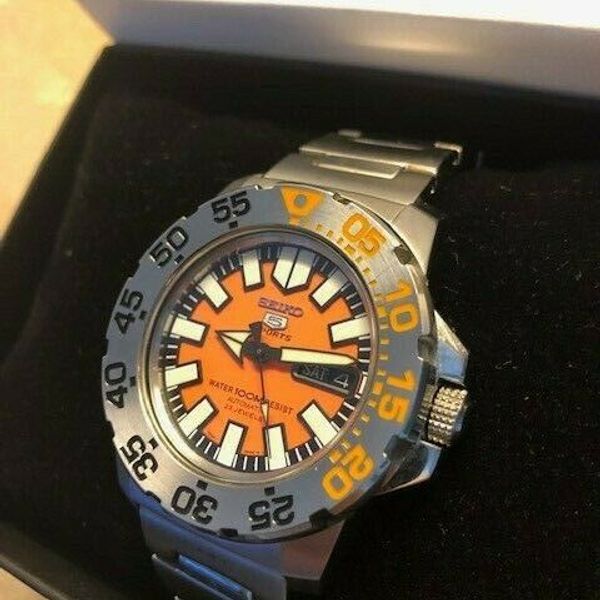Seiko SNZF40 "Baby Monster" Beautiful Orange face! Pre Owned Automatic ...