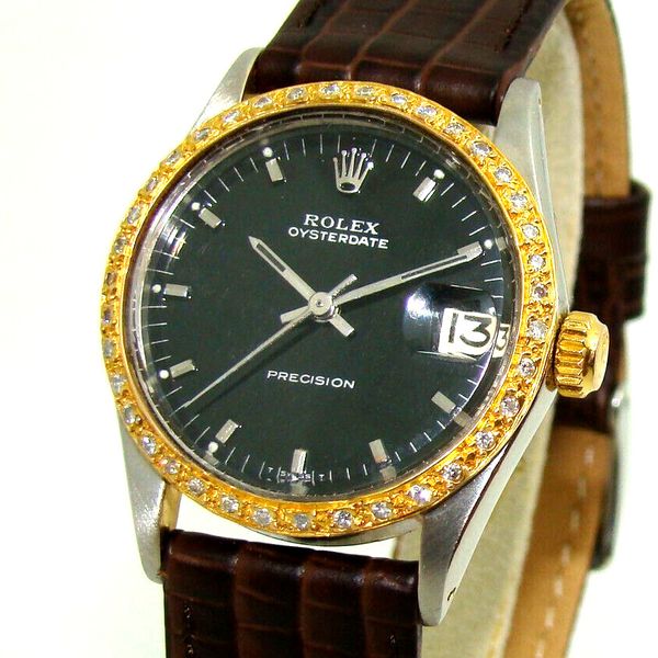 VINTAGE ROLEX 30mm MIDSIZE OYSTERDATE DIAMOND BEZEL MANUAL WIND WATCH ...