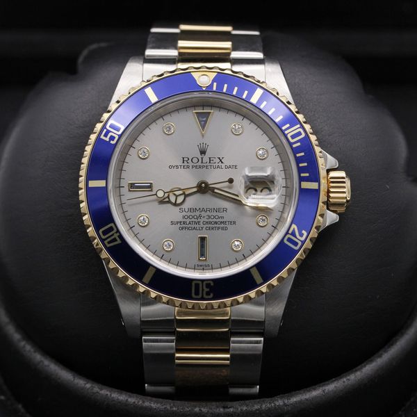 FSOT: Rolex Submariner - 16613 - Silver Serti - Steel / Yellow Gold ...
