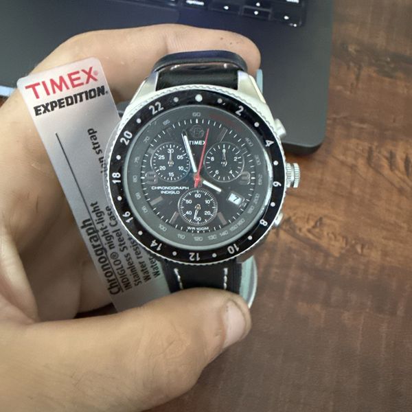 Timex Expedition Chronograph Indiglo T41281 Leather Strap | WatchCharts ...