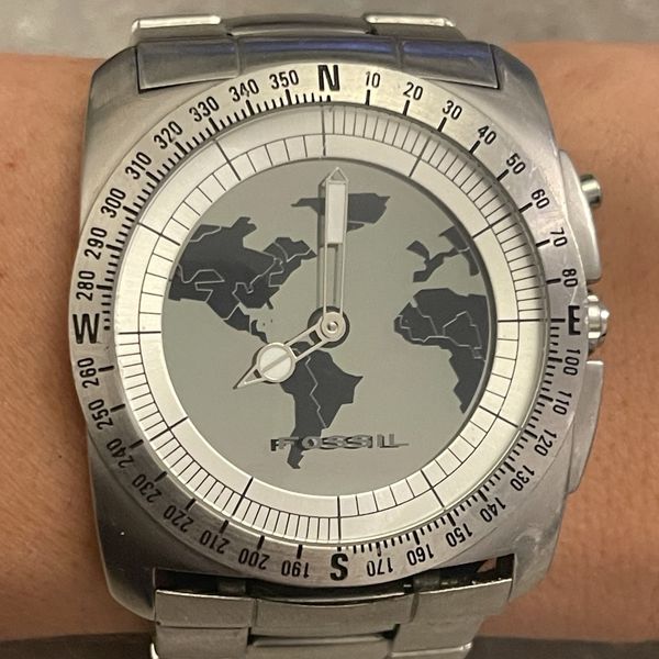 Rare Fossil watch Big Tic World Map Quartz Vintage BG 2076 Digital ...