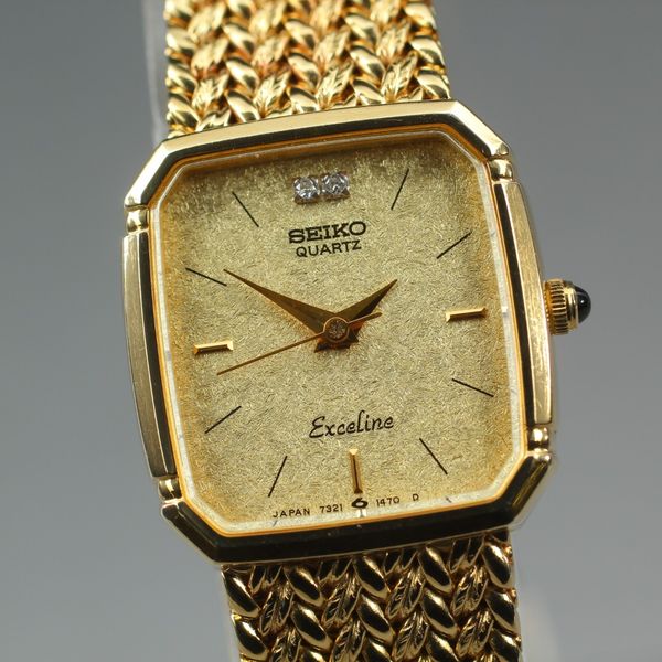Vintage 1987 [Near MINT] Seiko Exceline 7321-5910 2P Diamonds Gold ...