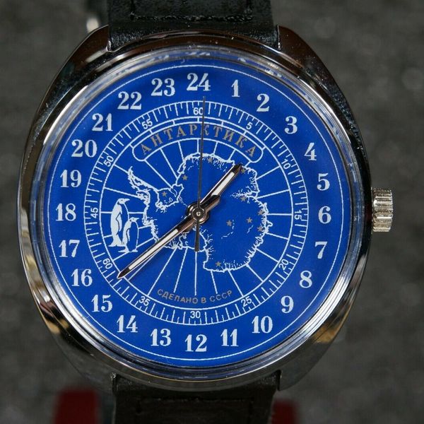 Russian mechanical watch Raketa Antarctica Penguins, 24 hour, blue dial ...