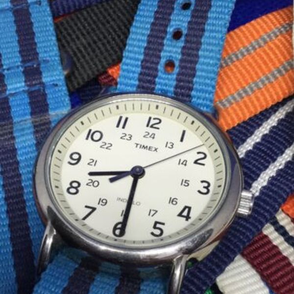 Timex Weekender Indiglo Watch 12/24 Hour Dial Canvas Straps, WORKS ...