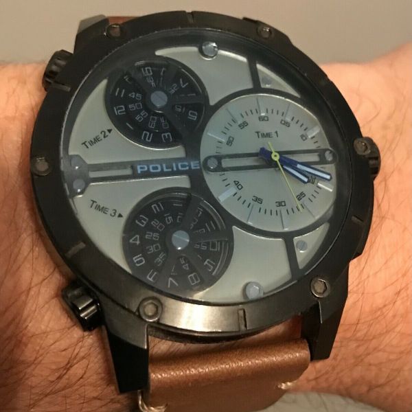 POLICE Men's Quartz Watch with 3 Times Leather Strap 14699J BIG Daddy ...