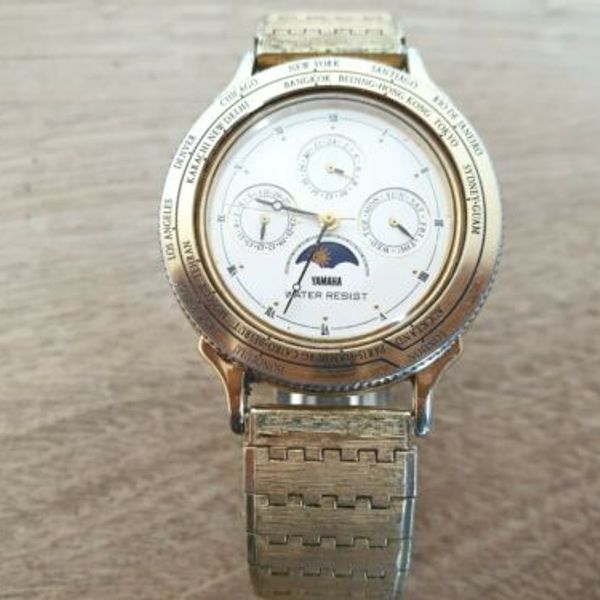 VINTAGE CITIZEN YAMAHA Triple Calendar Day-Date Day/Night Moon Phase ...