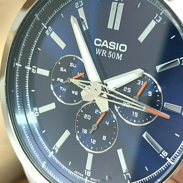 Casio Men's Watch MTP-SW300 Blue Dial Brown Leather Band Quartz Analog ...