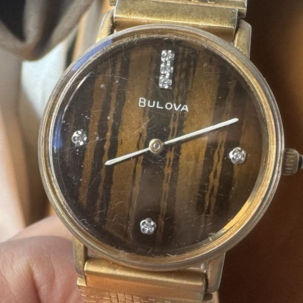 Bulova WATCH VINTAGE TIGER EYE DIAMOND DIAL DRESS WATCH MANUAL WINDING ...