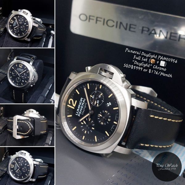 Luminor Panerai PAM356 PAM00356 44mm Black Dial Daylight Chronograph ...