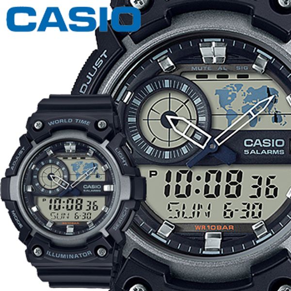 Casio standard watch 200W black world time specialized model resin band ...