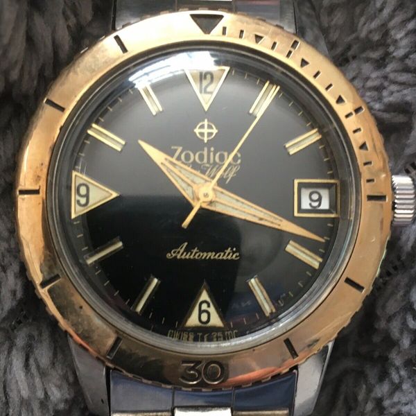 60s ZODIAC SEAWOLF MENS WATCH WITH SOLID GOLD 10K BEZEL | WatchCharts ...